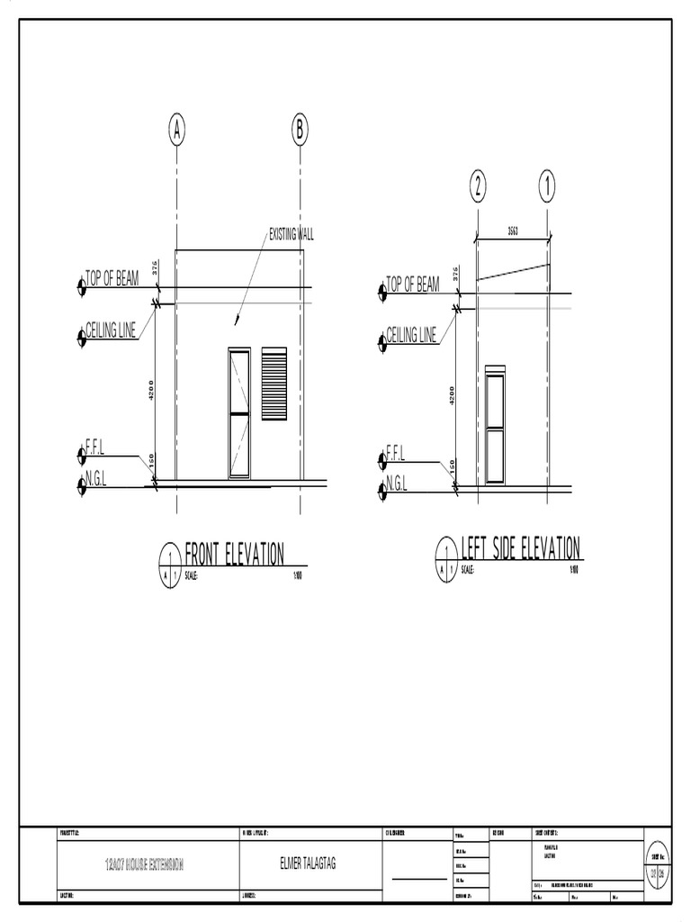 Left Side Elevation Front Elevation: Top of Beam Ceiling Line Top of ...