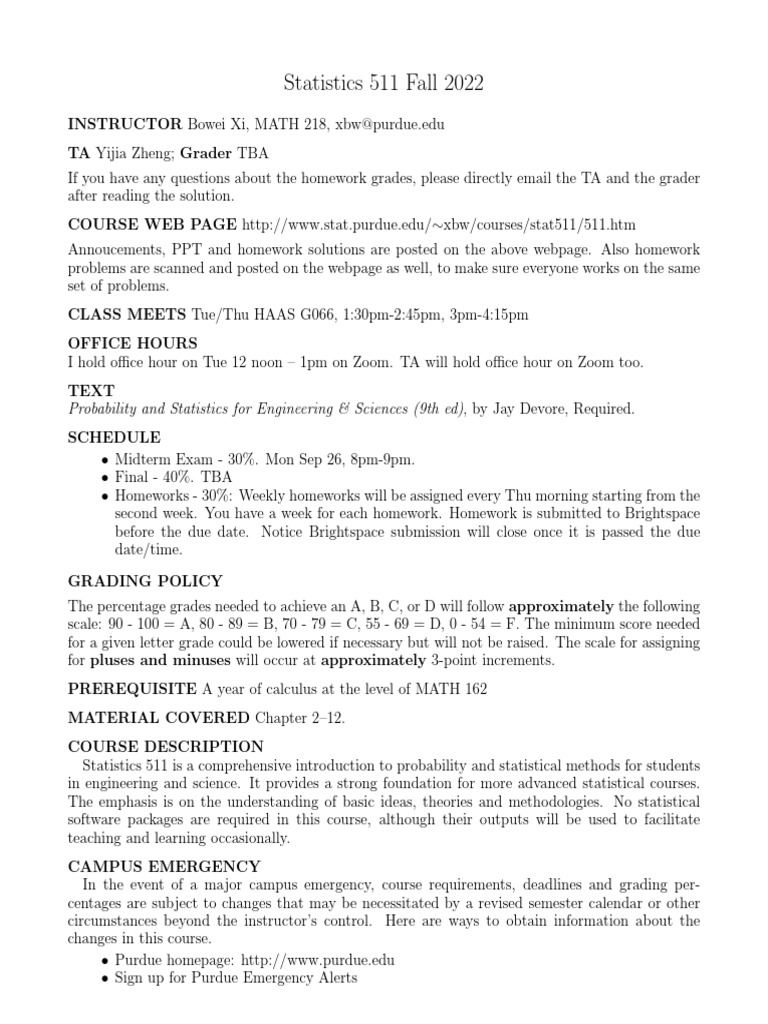 Statistics 511 Course Overview Fall 2022 | PDF