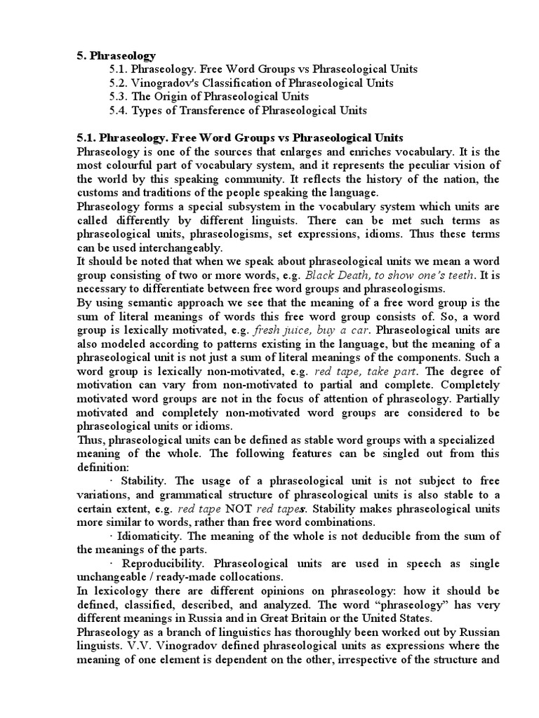 Lecture5.Phraseology 0 | PDF | Word | Linguistics