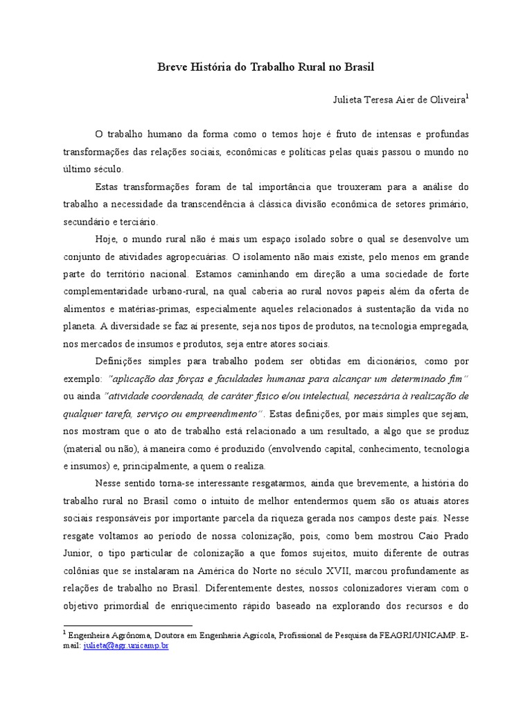 História do Trabalho Rural no Brasil | PDF