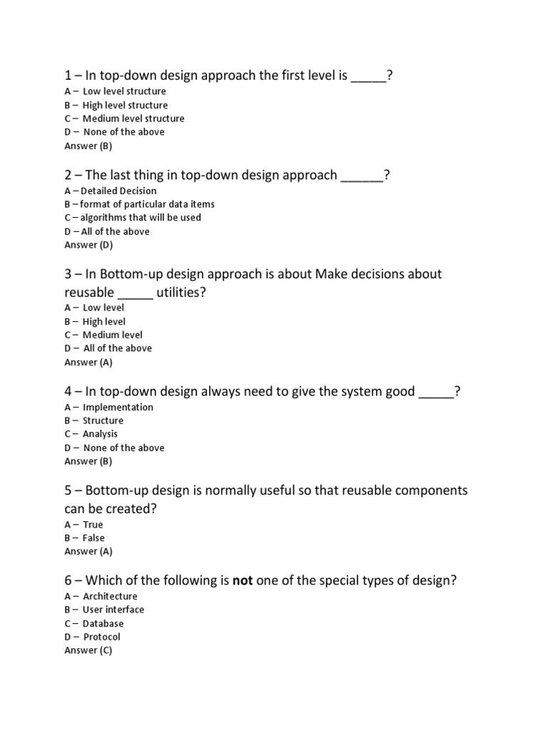 Design Approaches Part1 Mcq Pdf Top Down And Bottom Up Design Modular Programming