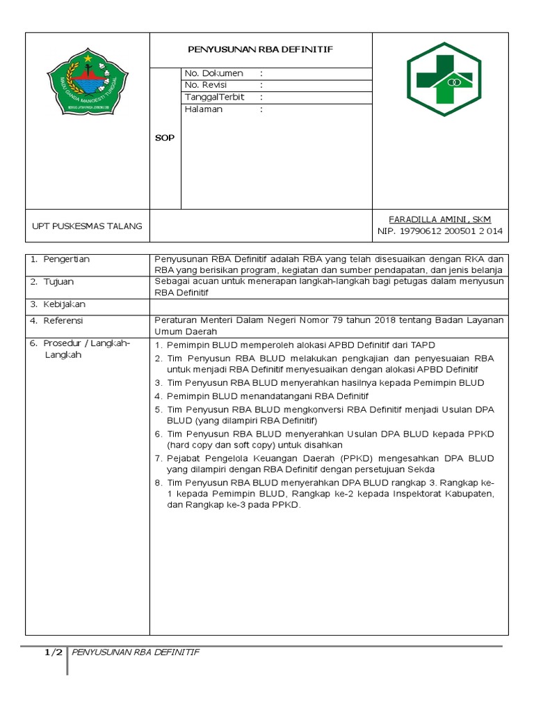 9 Sop Draf Penyusunan Rba Definitif | PDF