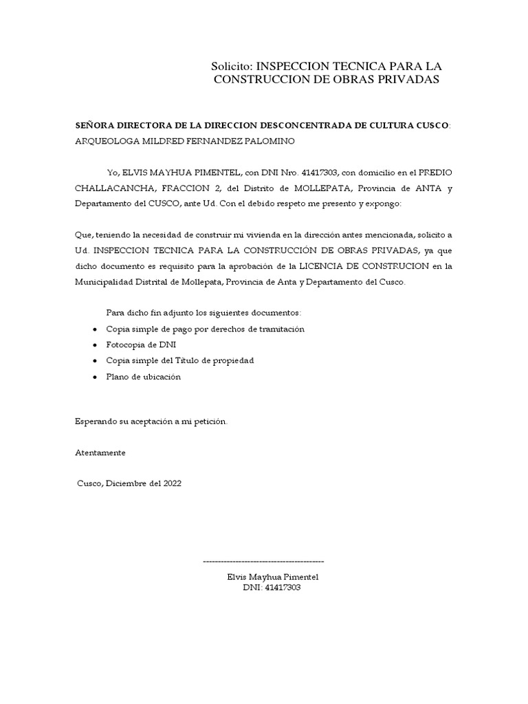 Solicitud Inspeccion Tecnica | PDF