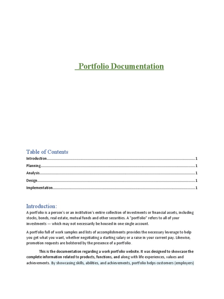 Portfolio Documentation Guide | PDF | Investing | Business