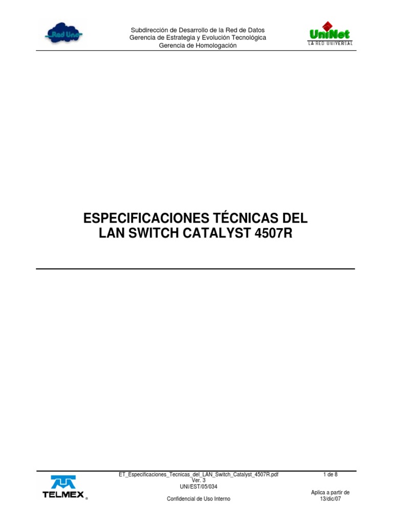 Especificaciones Tecnicas Del LAN Switch Catalyst 4507R | PDF ... Especificaciones Tecnicas Del LAN Switch Catalyst 4507R | PDF ...
