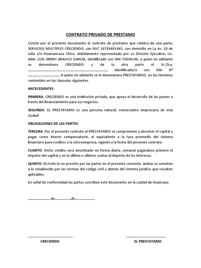 Contrato Privado de Prestamo | PDF