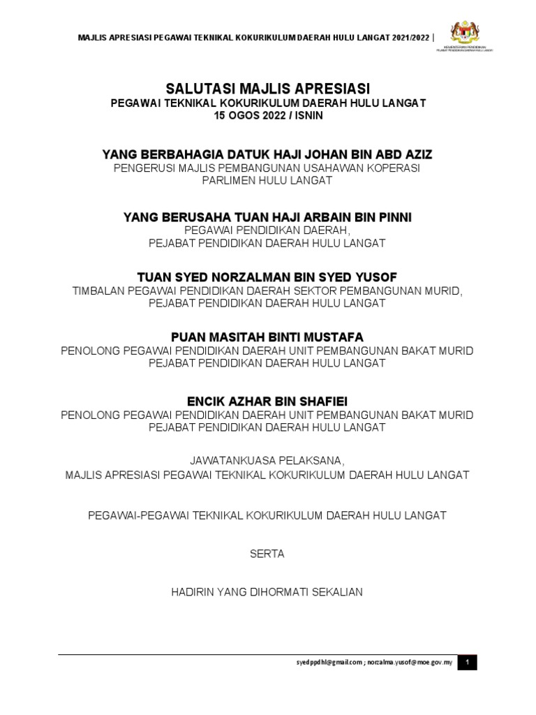 Salutasi Majlis Apresiasi | PDF