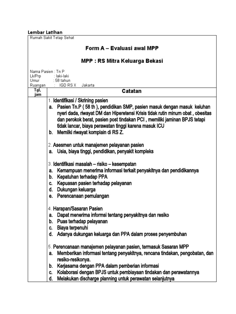 Lembar Latihan Form A - MPP RS MITRA KELUARGA | PDF
