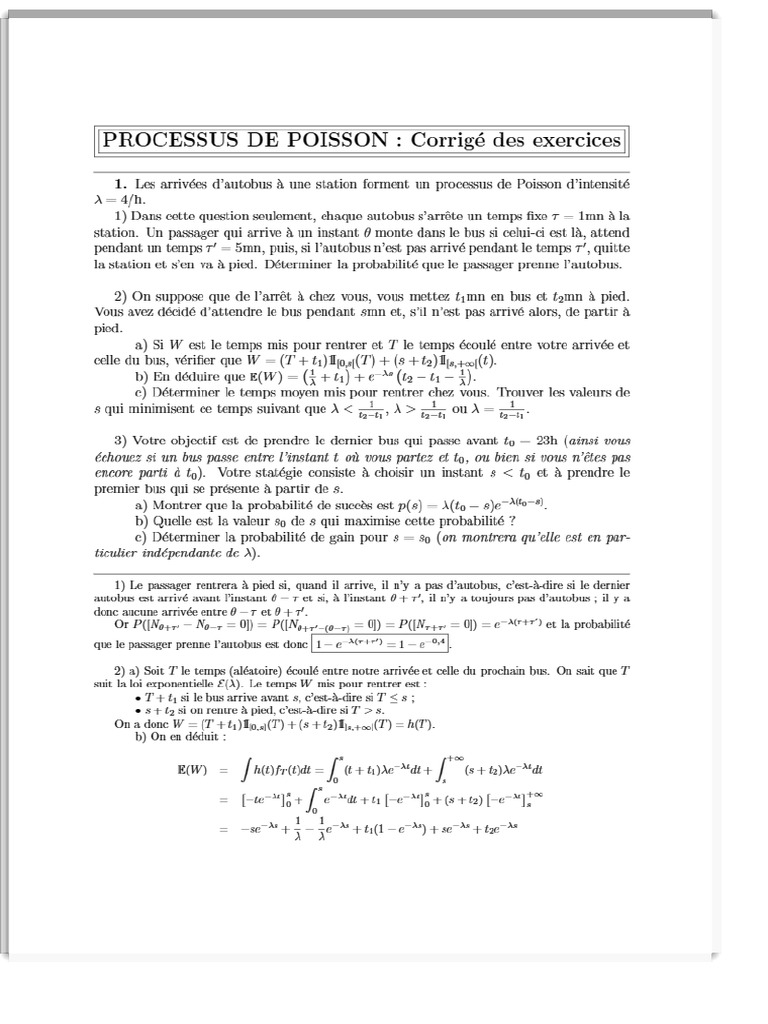 PROCESSUS de POISSON - Corrigé Des Exercices - PDF Téléchargement ...