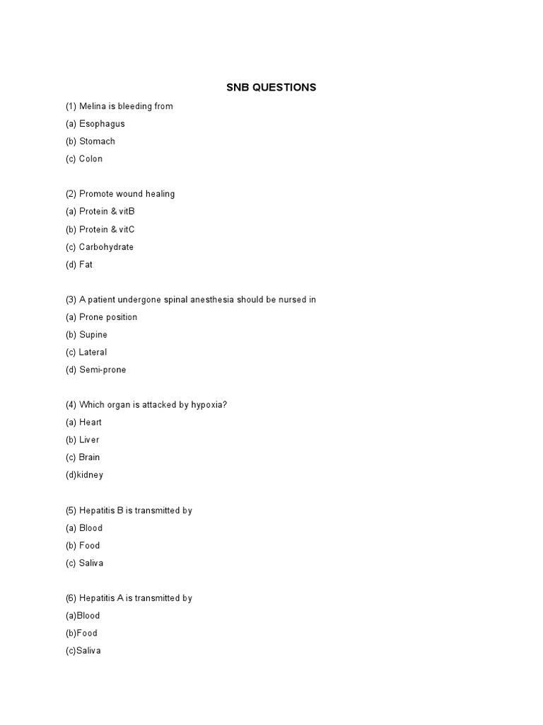 SNB Questions | PDF | Physiology | Causes Of Death