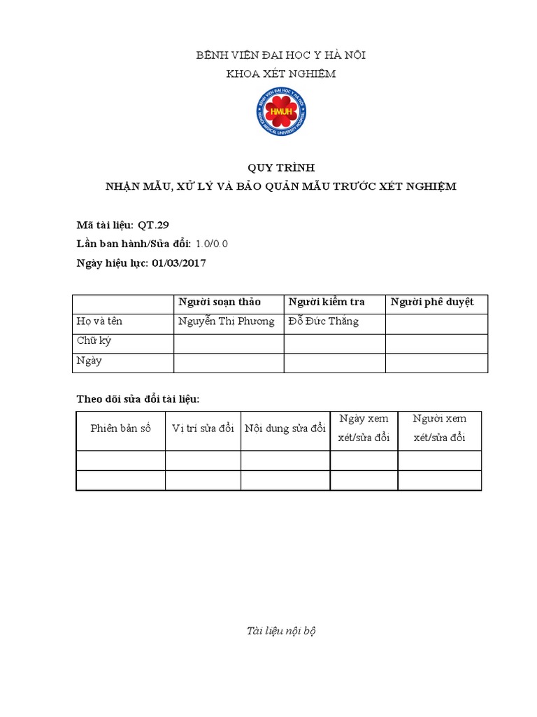 QT 29-QuyTrinhNhanMauTruocXetNghiem | PDF