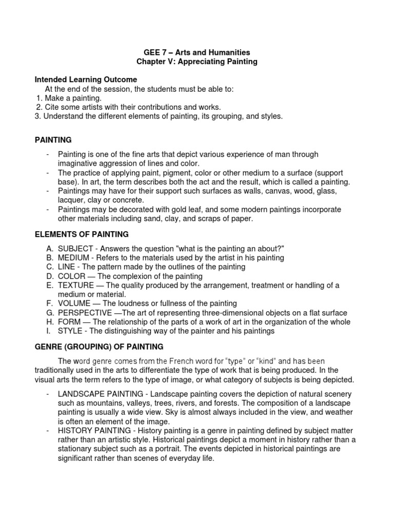 Appreciating Painting: Elements, Genres, Styles & Artists | PDF ...