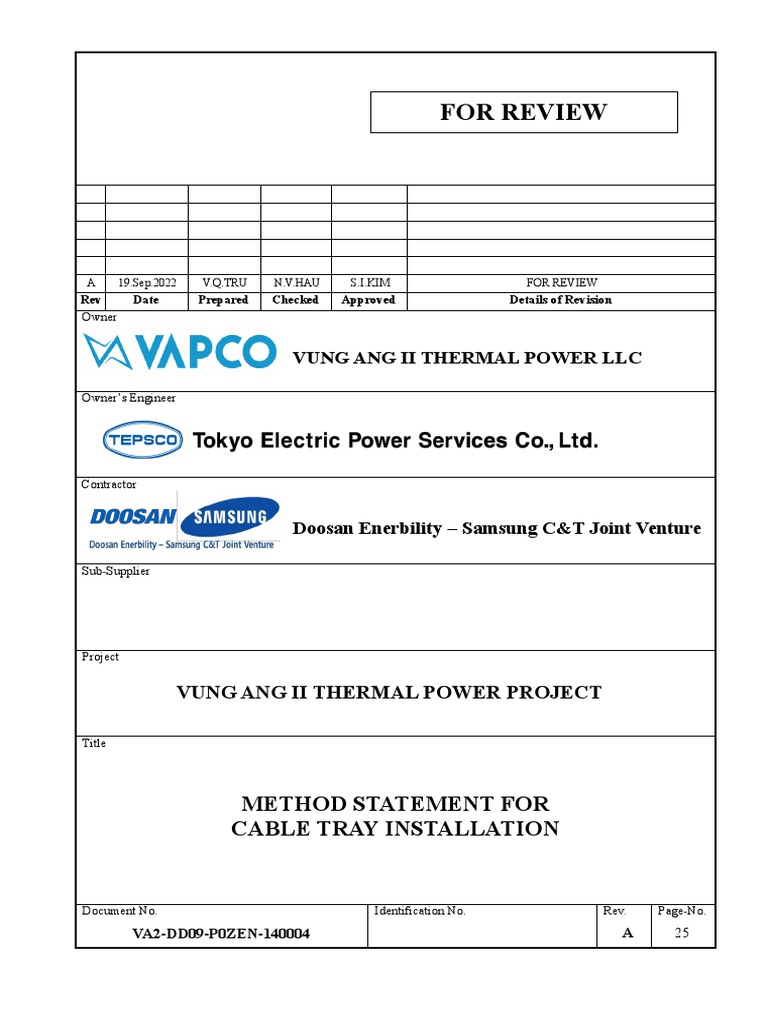 VA2-DD09-P0ZEN-140004 Method Statement For Cable Tray System - Rev A ...