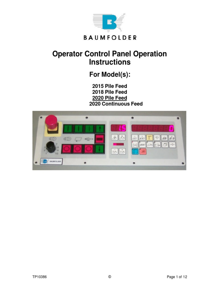 Baum Operators Control Panel Inst For 2020 18 15 tp10386 | PDF ...