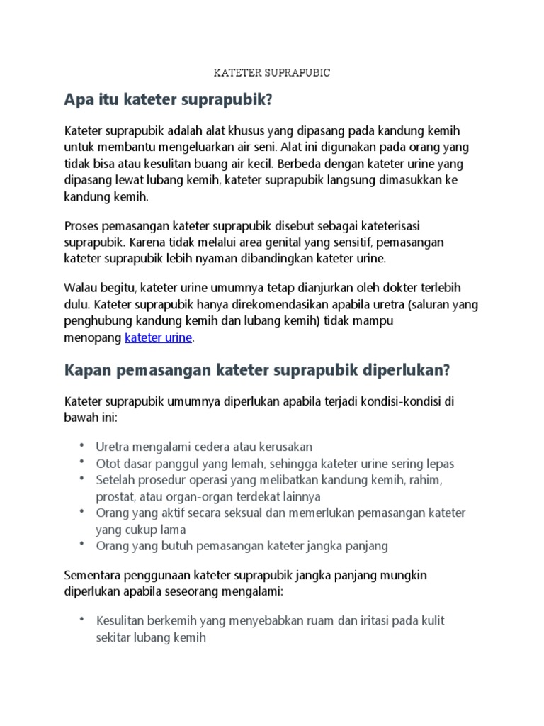 Pemasangan dan Perawatan Kateter Suprapubik | PDF
