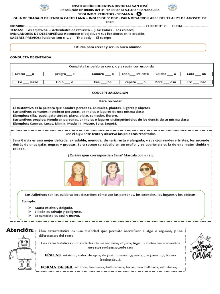 2° P - 5 Español e Inglés. | PDF | Adjetivo | Blanco como la nieve