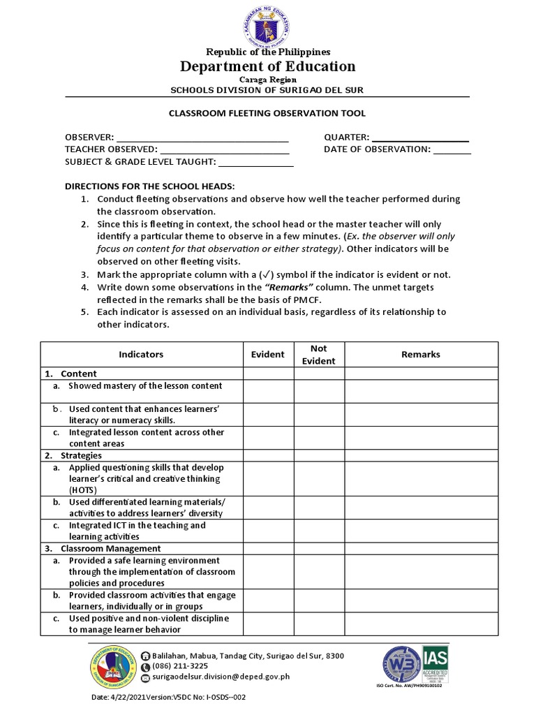 Classroom-Fleeting-Observation-Tool | PDF | Learning | Educational ...