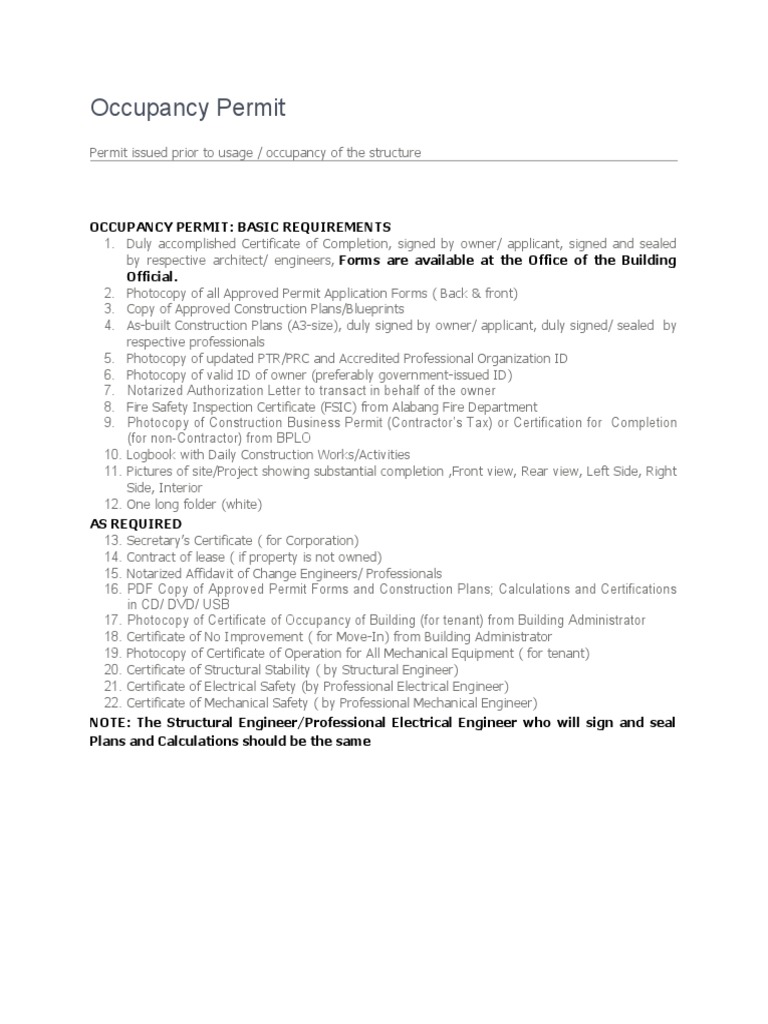 Occupancy Permit Requirement | PDF