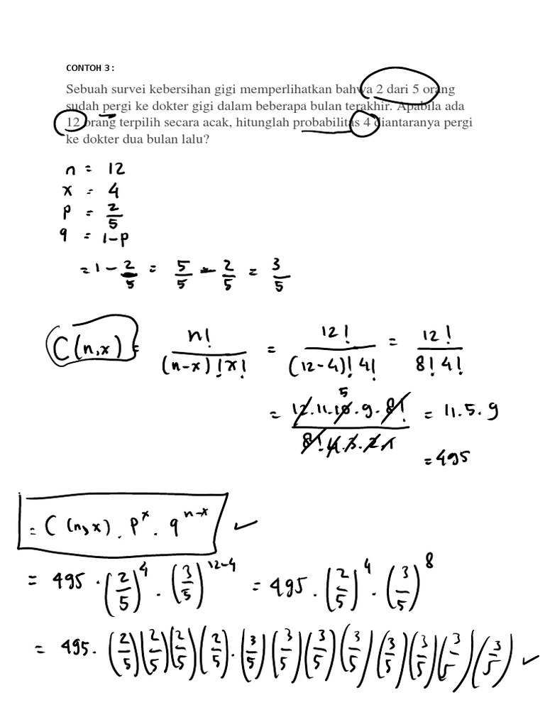 3 Contoh Soal Cerita Menentukan Nilai Peluang Distribusi Binomial | PDF