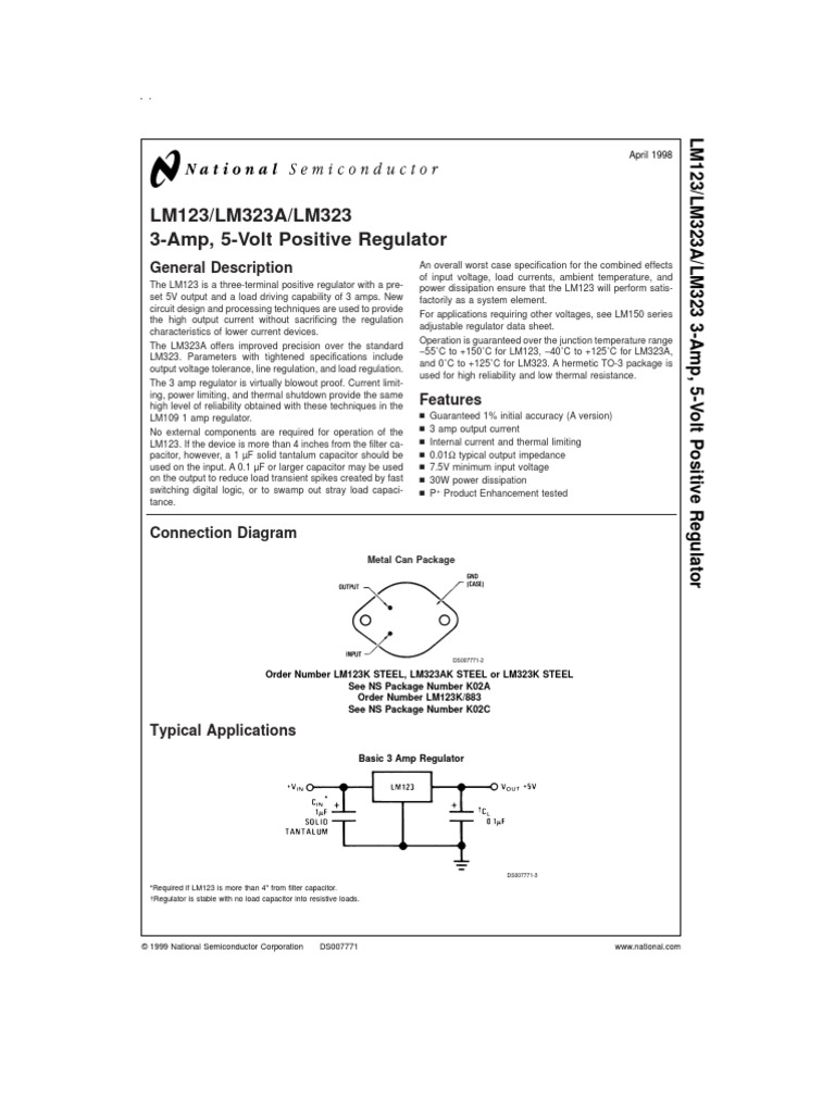 LM123/LM323A/LM323 3-Amp, 5-Volt Positive Regulator: General ...