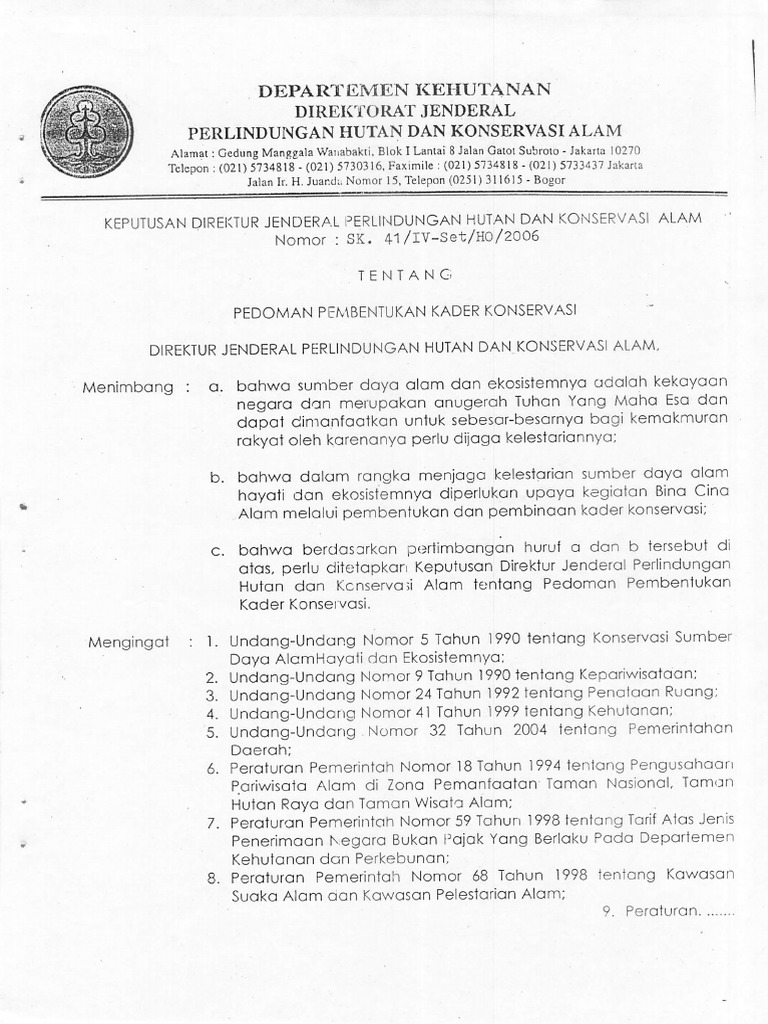 SK Dirjen PHKA 41 - 2006 - Pedoman Pembentukan Kader K - 221213 - 085138 | PDF