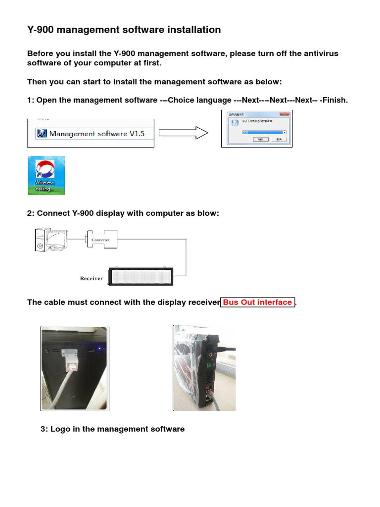 Y900 Management Software Installation | PDF