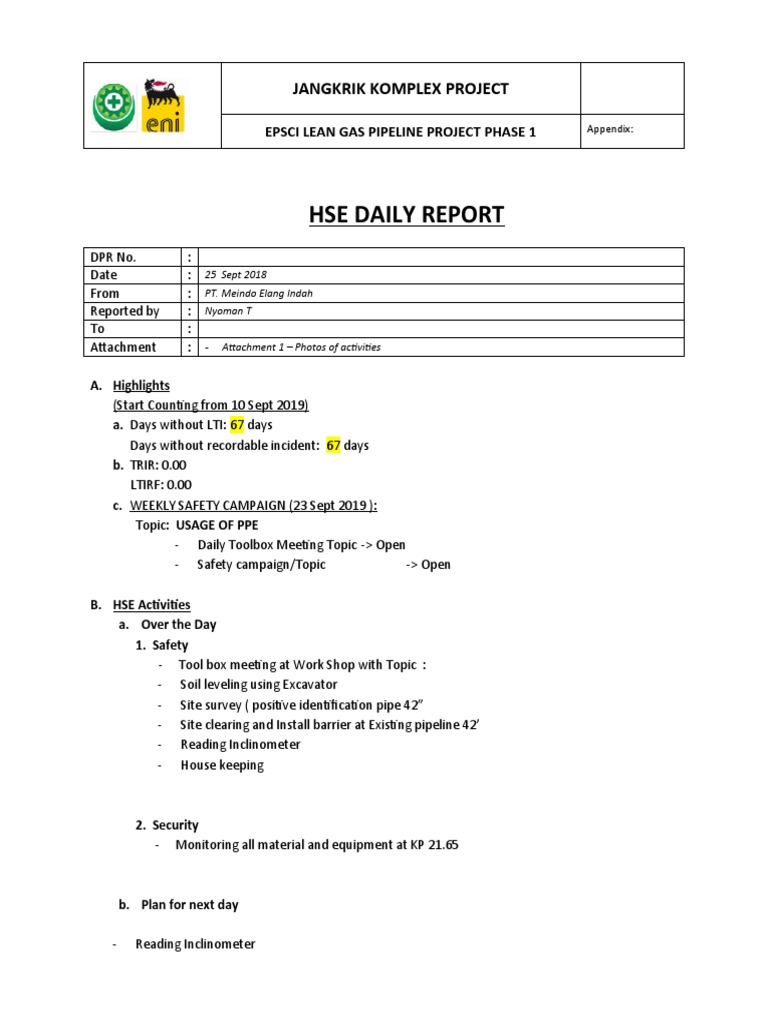 DAILY REPORT-HSE-25 Sep 19 | PDF