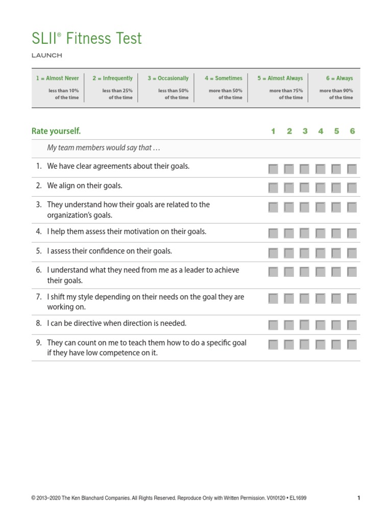 SLII Fitness Test LAUNCH | PDF | Social Psychology | Behavioural Sciences