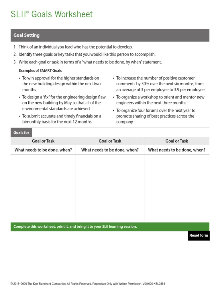 SLII Goals Worksheet | PDF