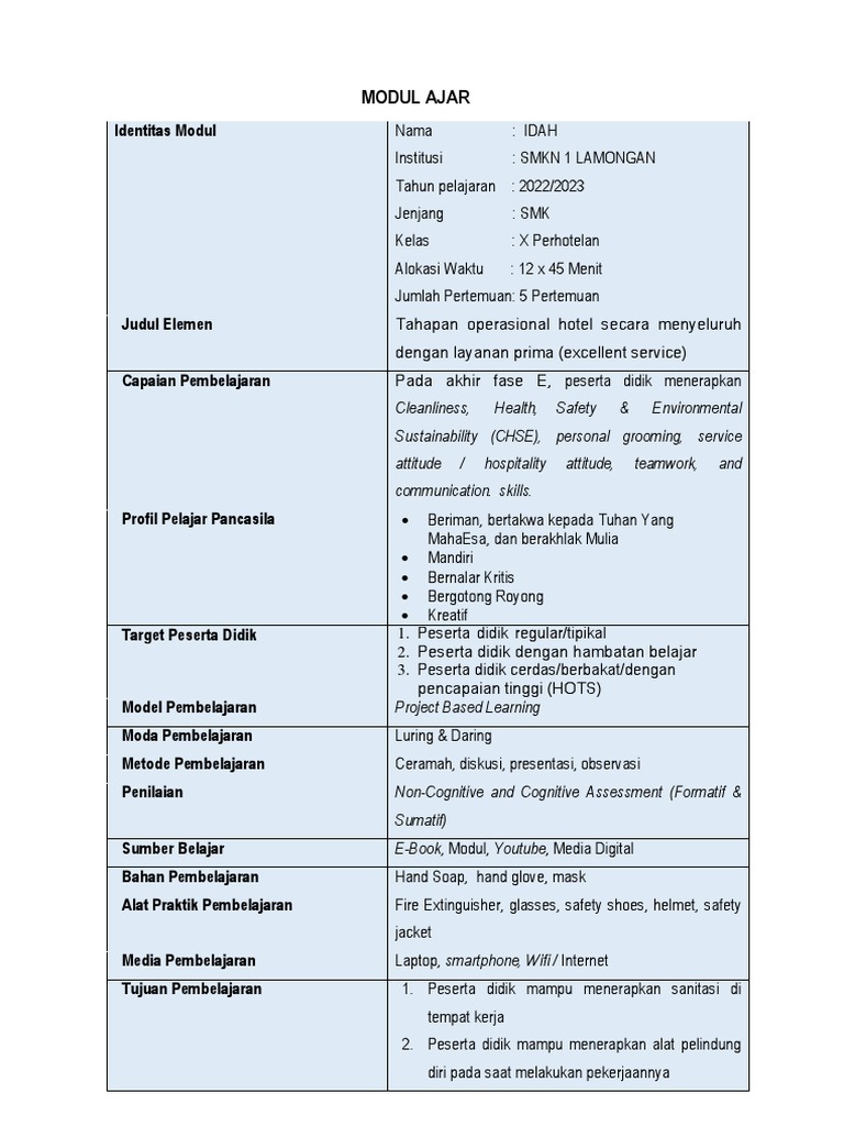 Contoh Modul Ajar | PDF Contoh Modul Ajar | PDF