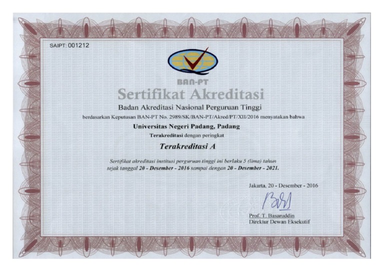 Sertifikat Akreditasi UNP | PDF
