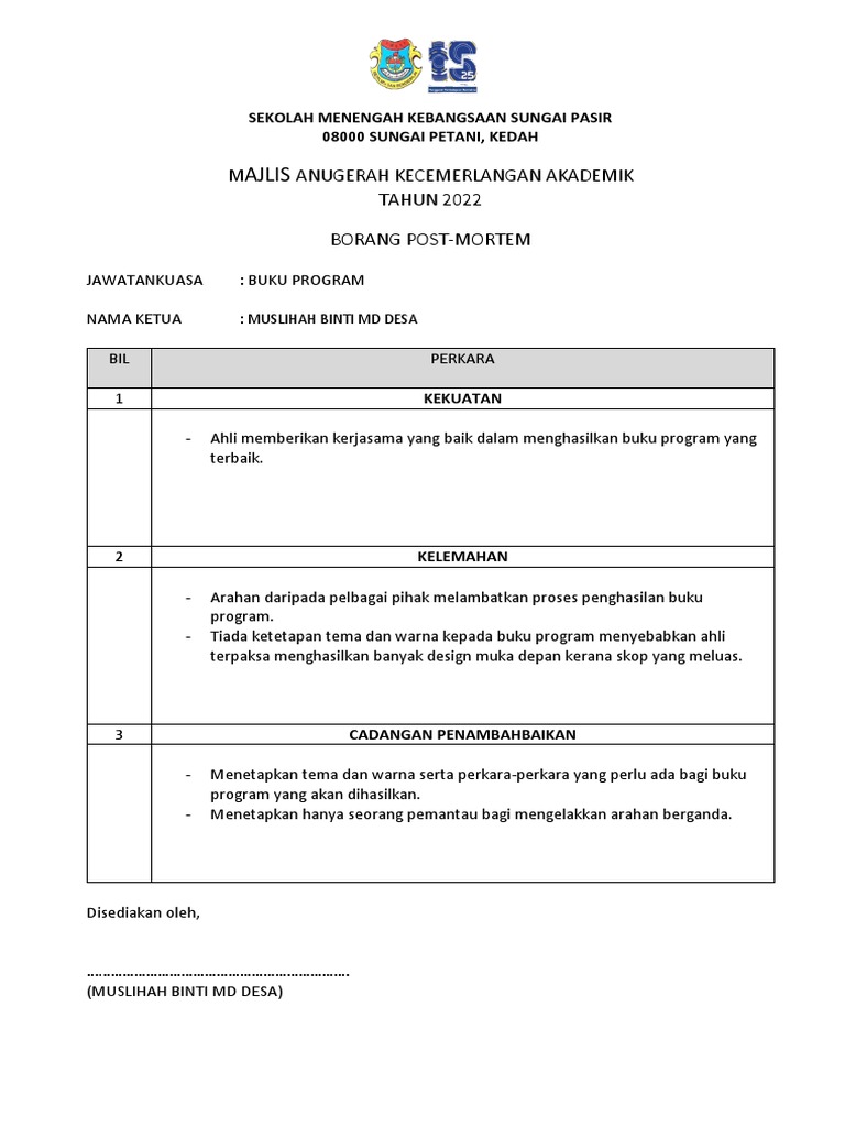 Borang Post Mortem Maka | PDF