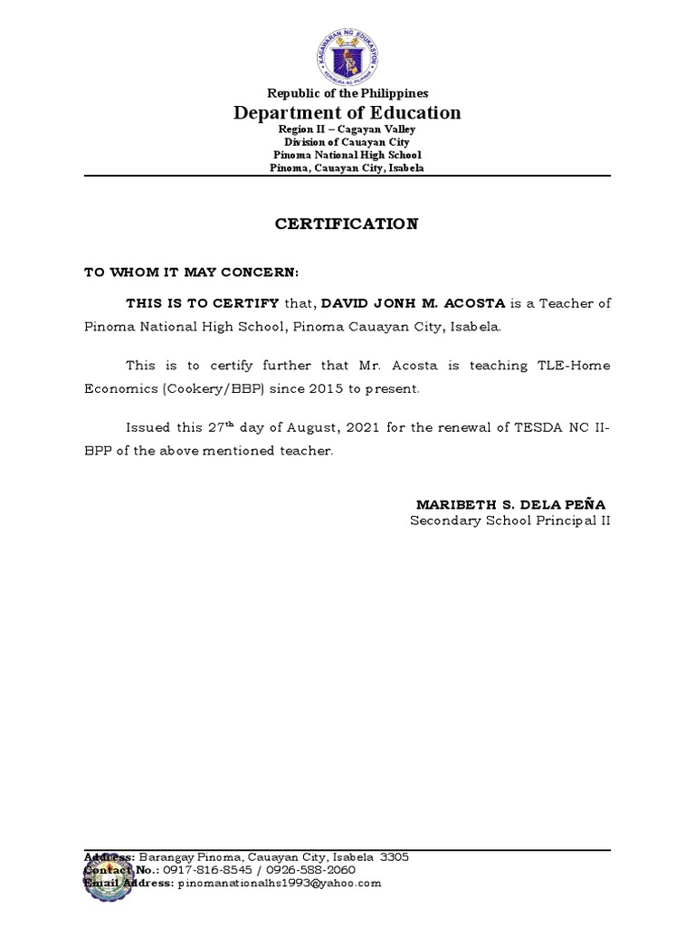 TESDA Cetification | PDF