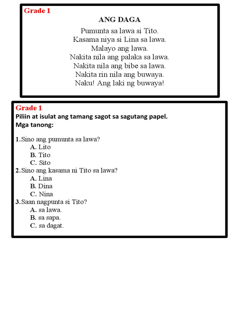 Grade 1-Oral Reading | PDF