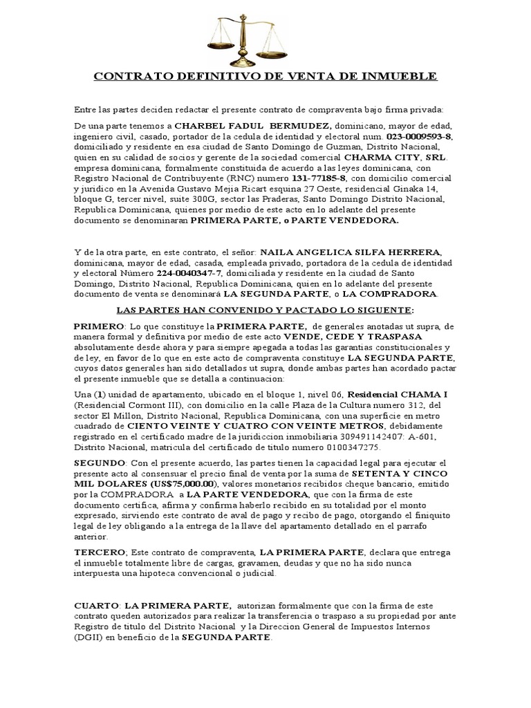 Modelo Contrato Definitivo de Venta de Inmueble 6a | PDF | República ...