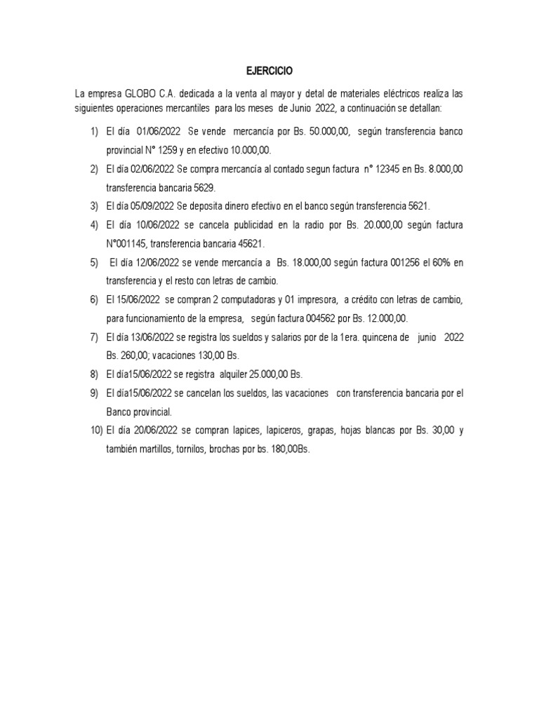 Ejercicio Libro Diario Globo | PDF