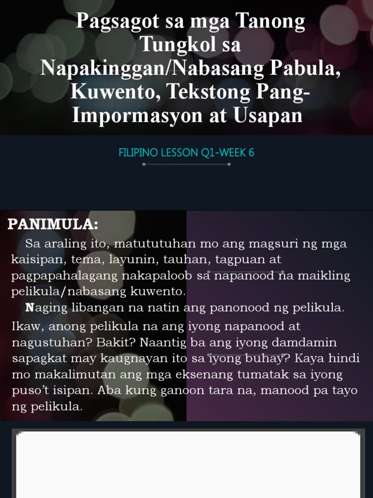 FILIPINO LESSON - Pagsagot Sa Mga Tanong Tungkol Sa Napakinggan | PDF