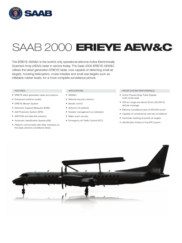SSS08 0061 Datasheet Saab 2000 ERIEYE AEW C | PDF | Radar | Military ...