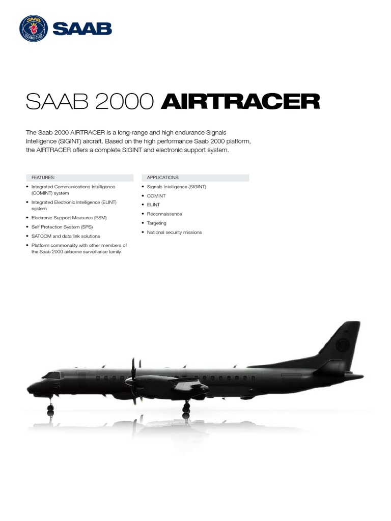 Saab 2000 AIRTRACER SIGINT Aircraft | PDF | Signals Intelligence ...