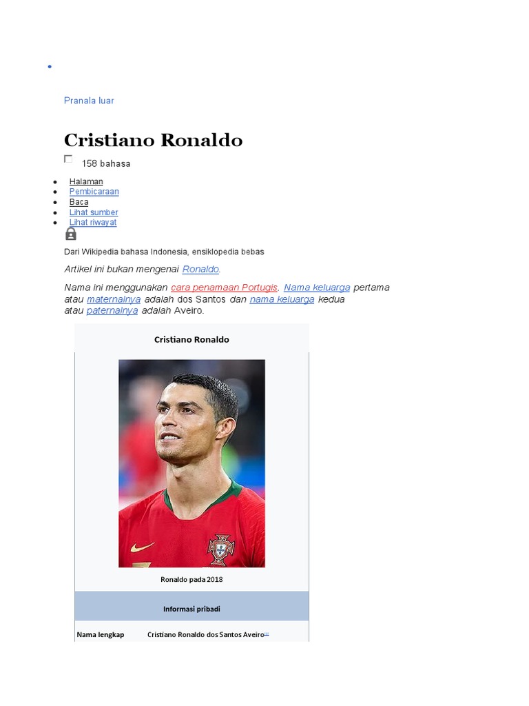 Profil Lengkap Cristiano Ronaldo | PDF