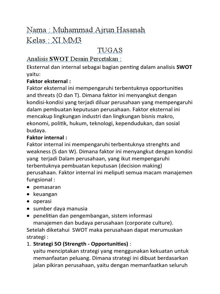 Tugas Analisis SWOT | PDF