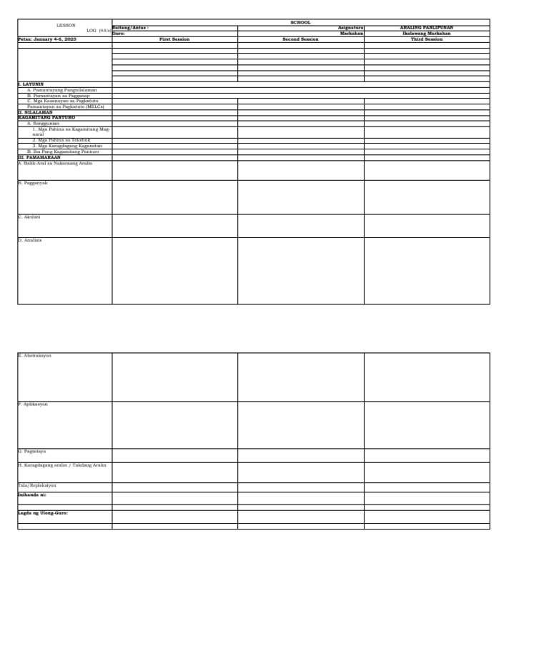 Blank 4as Lesson Log | PDF