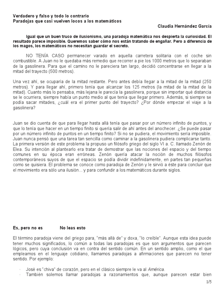 Lectura - Verdadero Falso y Todo Lo Contrario 1 | PDF | Verdad | Paradoja
