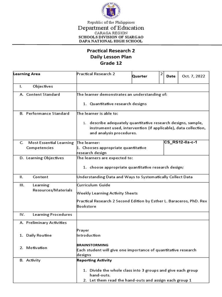 Quanti Research Design | PDF | Learning | Lesson Plan