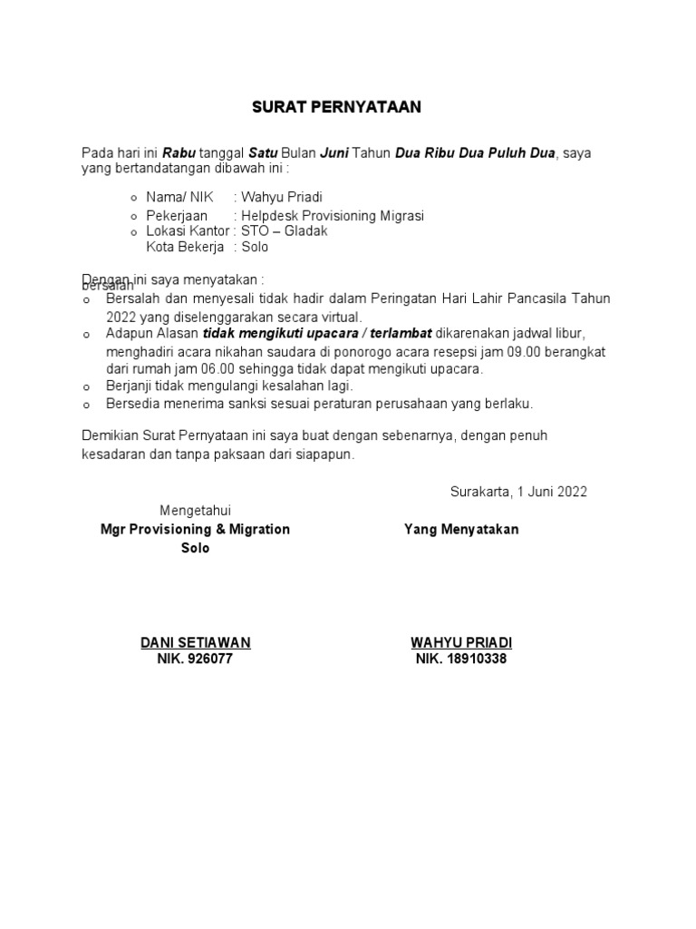 Surat Peryataan Wahyu | PDF