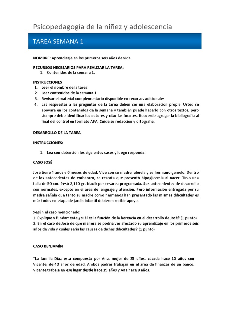 Tarea Semana 1 | PDF | Aprendizaje | Educación de la primera infancia