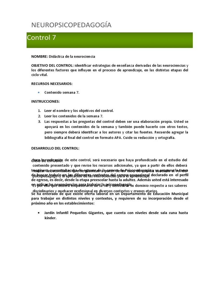 Control Semana 7 | PDF | Educación de la primera infancia | Adultos