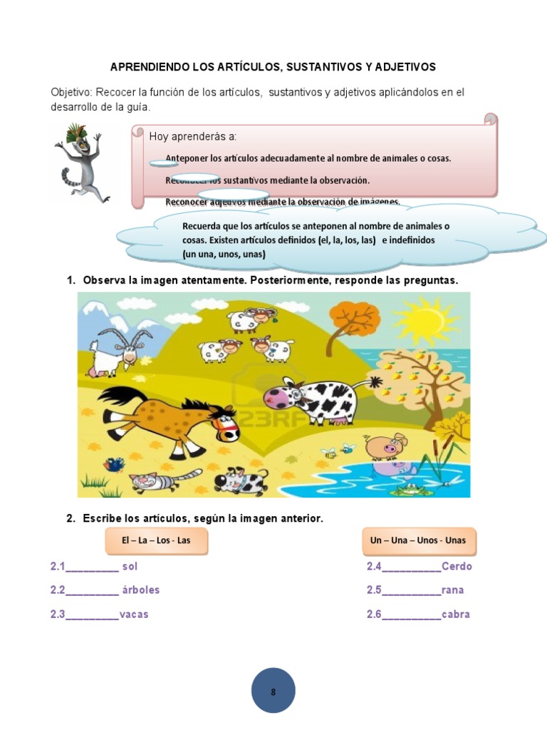 Artículos, Sustantivos y Adjetivos para Niños | PDF | Caso de carta ...