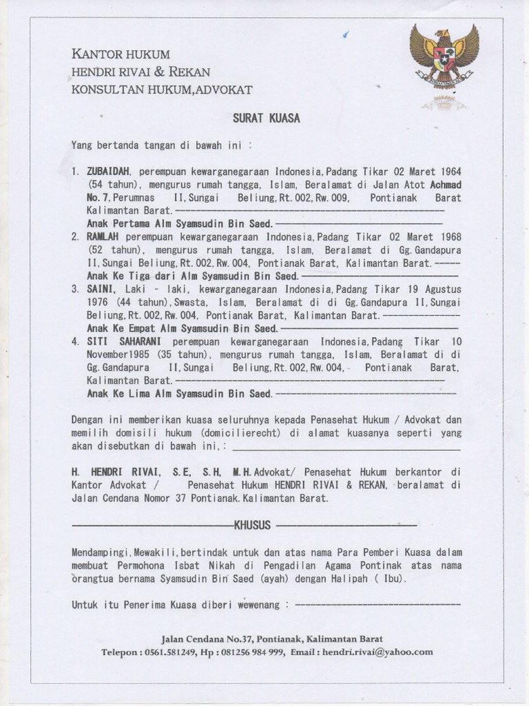 Contoh SURAT KUASA ISBAT NIKAH | PDF