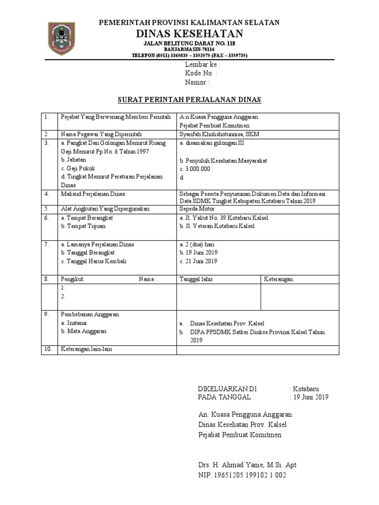 Surat Dinkes Perjalanan Dinas | PDF